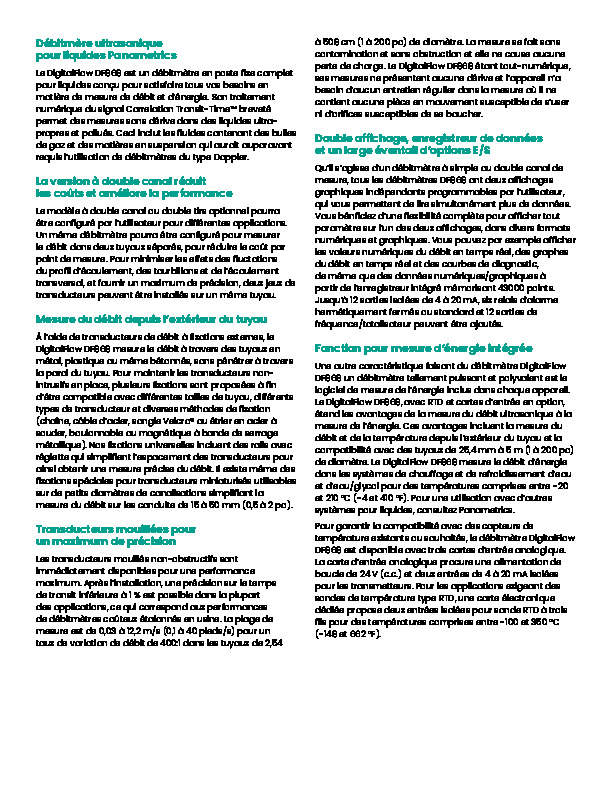 Brochure - Digitalflow df868 data sheet - french - Panametrics - baker ...