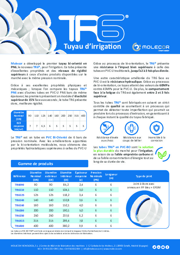 Brochure - Tuyau d'irrigation tr6® - Molecor - FranceEnvironnement