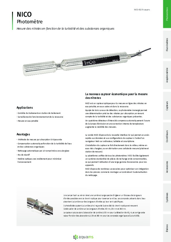 Brochure - Sonde nico - Aqua monitoring system s.a.s. - FranceEnvironnement