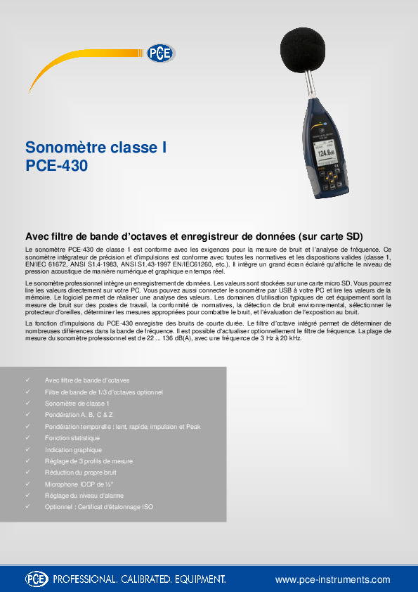 Brochure - Ft_pce-430 - Pce instruments france eurl - FranceEnvironnement