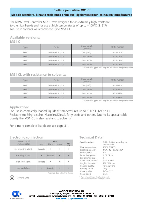 Brochure - Ms1 c - Alpha automatismes sarl - FranceEnvironnement