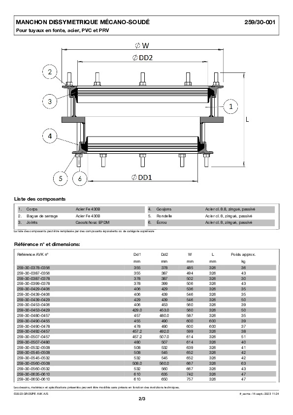 Brochure - Ft_manchon mécanosoudé dissymétrique 259 - Avk france s.a.s ...