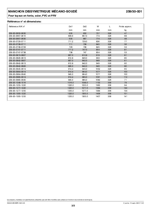 Brochure - Ft_manchon mécanosoudé dissymétrique 259 - Avk france s.a.s ...