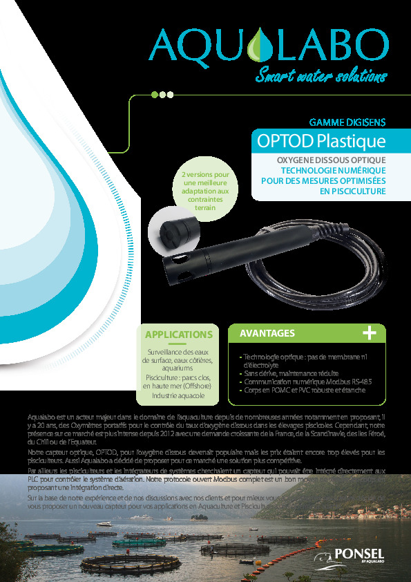 Brochure - Fiche technique optod plastique oxygène dissous - Ponsel ...