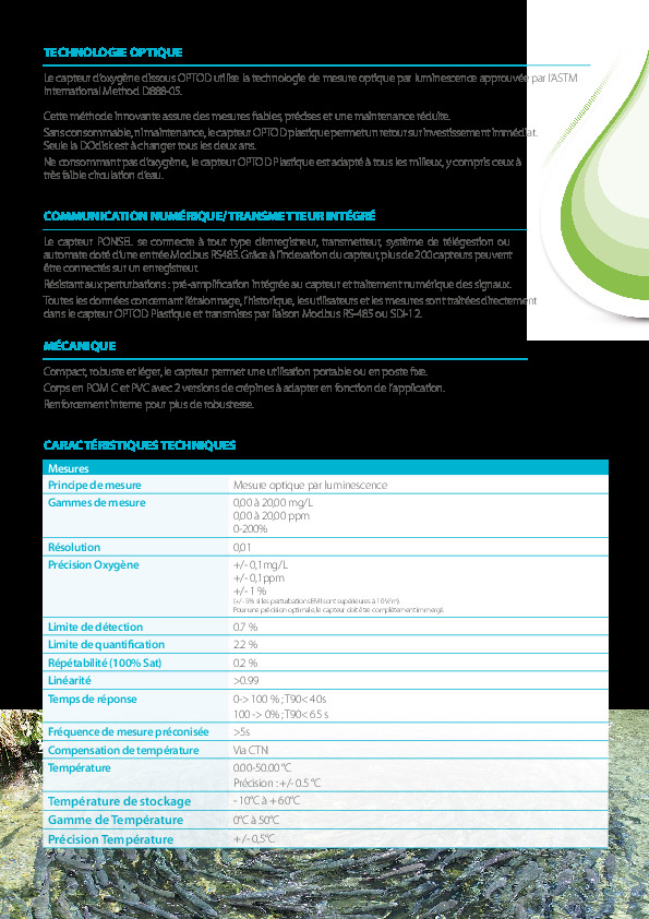 Brochure - Fiche technique optod plastique oxygène dissous - Ponsel ...