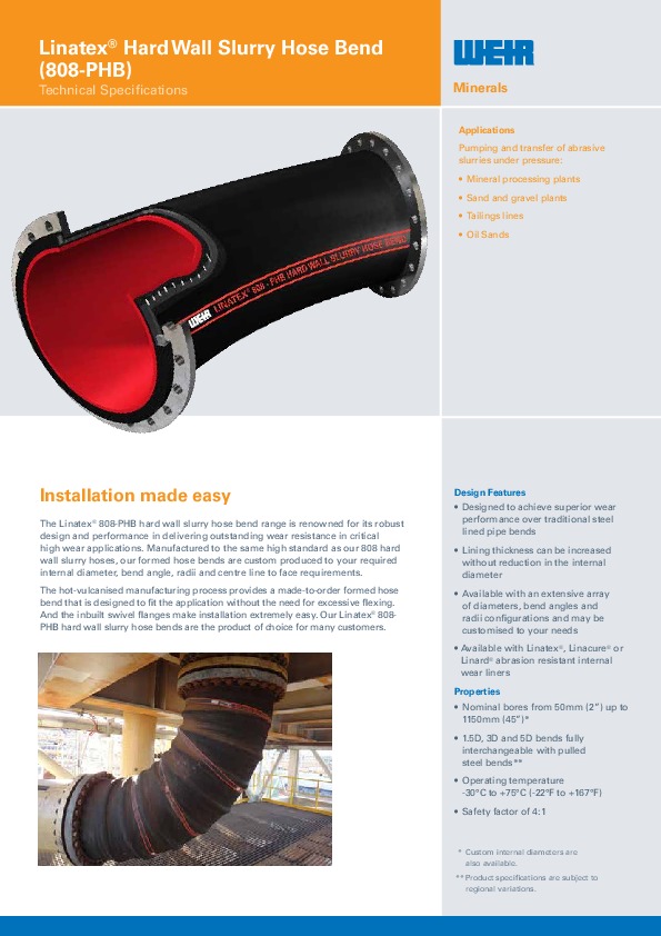 Brochure - Eng - linatex hard wall slurry hose bend (808-phb) spec ...