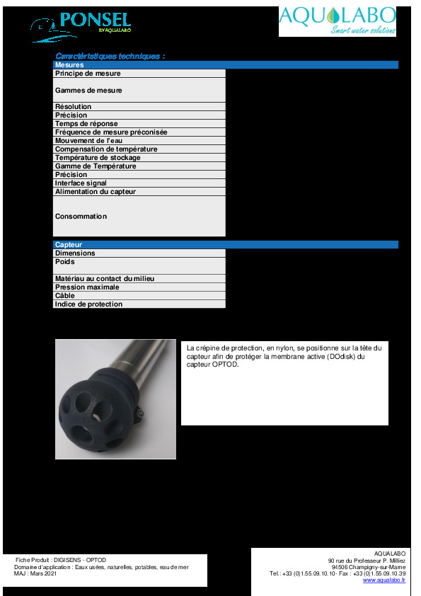 Brochure - Fiche technique optod oxygène dissous - Ponsel ...