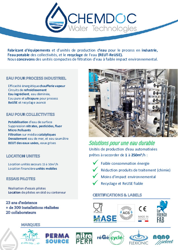 Brochure - Chemdoc water technologies - Chemdoc - FranceEnvironnement