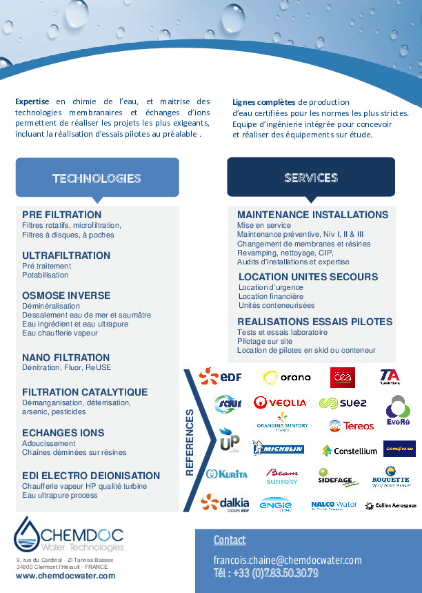 Brochure - Chemdoc water technologies - Chemdoc - FranceEnvironnement