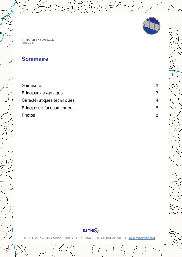 Brochure - Fiche technique flo-lift v - Esthi - FranceEnvironnement
