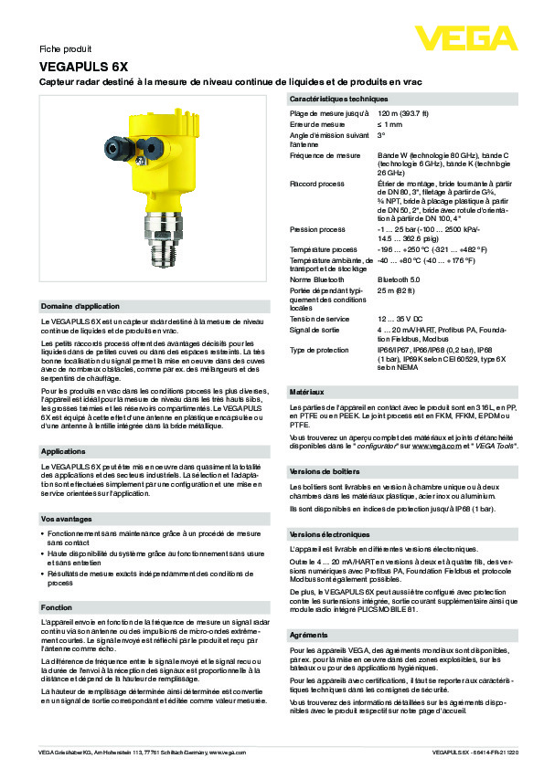 Brochure - Fiche produit vegapuls6x - Vega technique sas ...