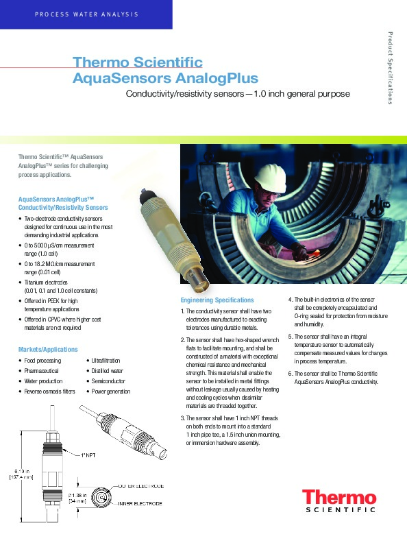 PDF - Aquasensors-analogplus-cond spec sheet - Thermo fisher scientific ...