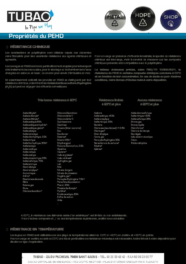 Brochure - Catalogue tubao pehd - Tubao sas - FranceEnvironnement