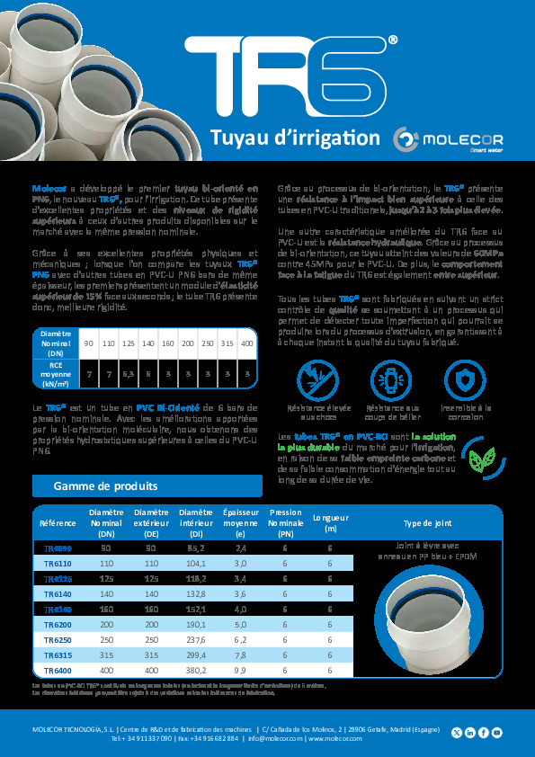 Brochure - Fiche tuyau d'irrigation tr6® - Molecor® - FranceEnvironnement