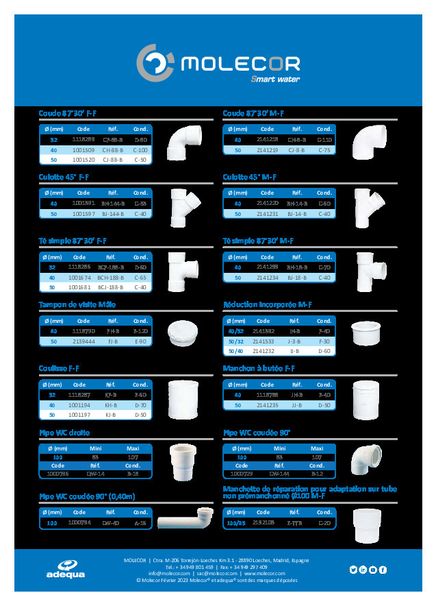 Brochure - Gamme d’évacuation en pvc blanc - Molecor - FranceEnvironnement