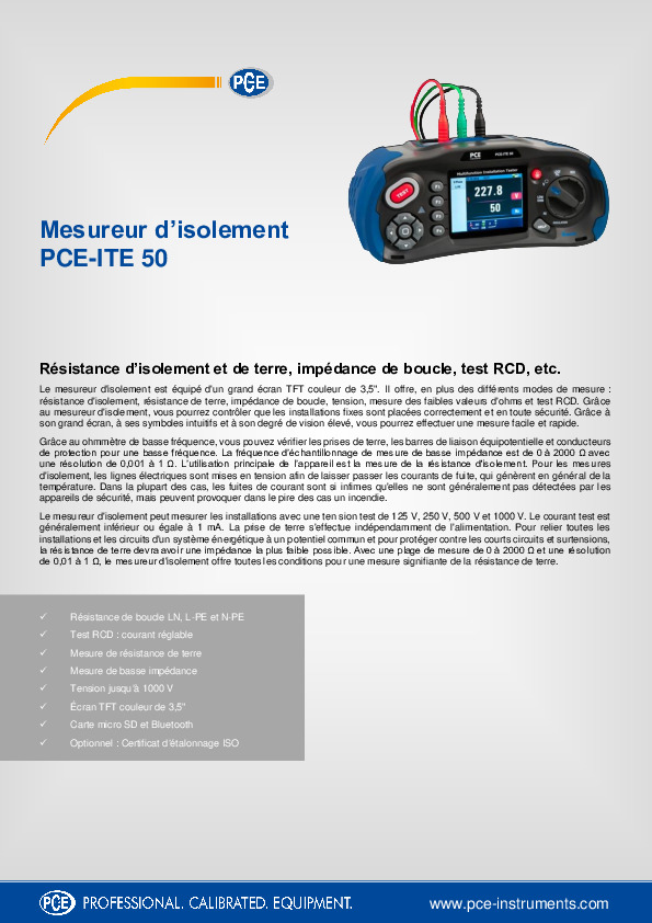 Brochure - Ft_pce-ite 50 - Pce instruments france eurl - FranceEnvironnement
