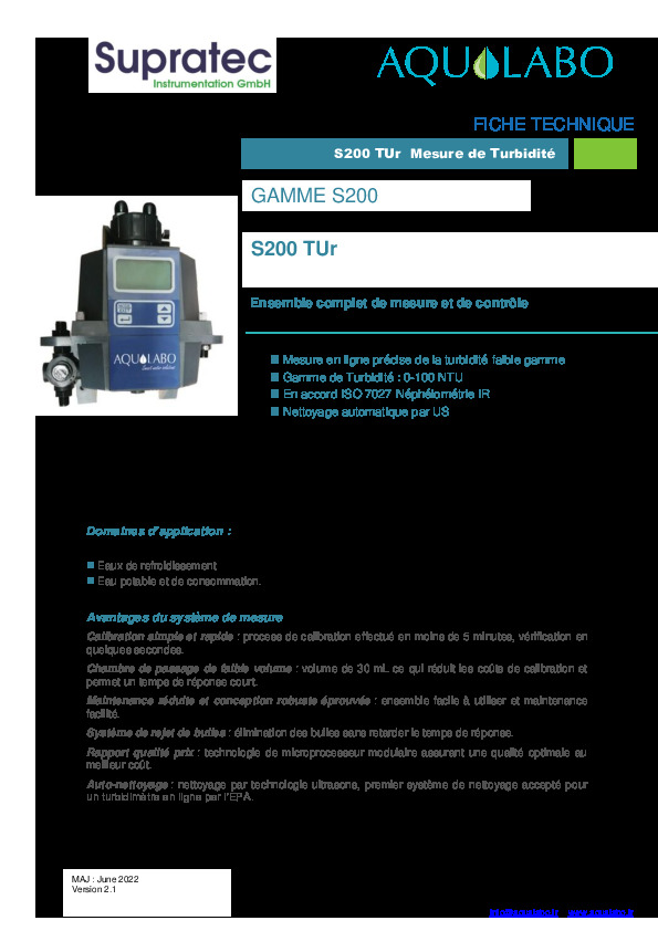 Brochure - Fichetechnique_s200_tur - Supratec® - FranceEnvironnement