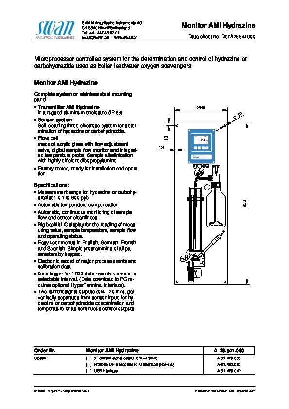Brochure - Fiche technique_monitor_ami_hydrazine - Swan ...