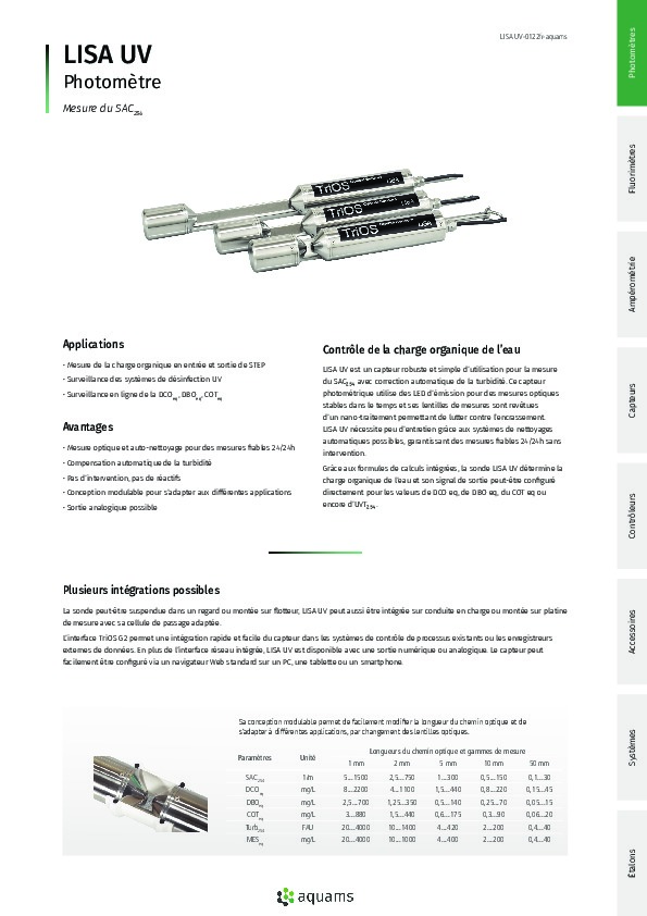Brochure - Lisa uv-0122fr-aquams - Aquams® - FranceEnvironnement