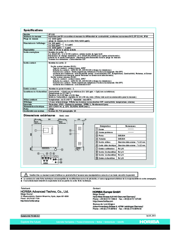 Brochure - Ht-110 (fr) - horiba - Horiba® - FranceEnvironnement