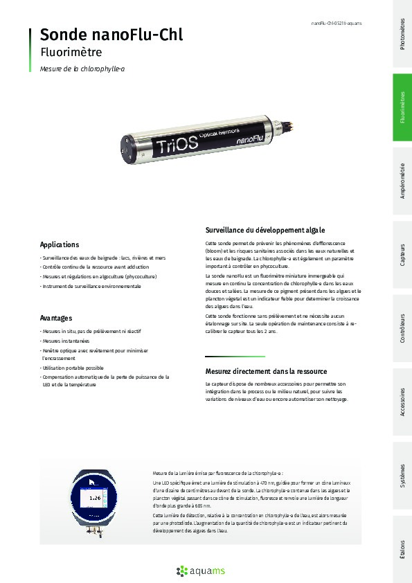 Brochure - Sonde nanoflu-chl - Aqua monitoring system s.a.s. - FranceEnvironnement