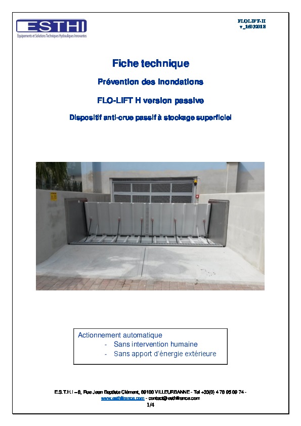 Brochure - Fiche technique flo lift-h - Esthi - FranceEnvironnement